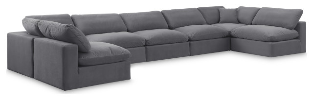 Comfy Upholstered U-Shaped Modular Sectional, 7-Piece: 5 Armless Chair ...