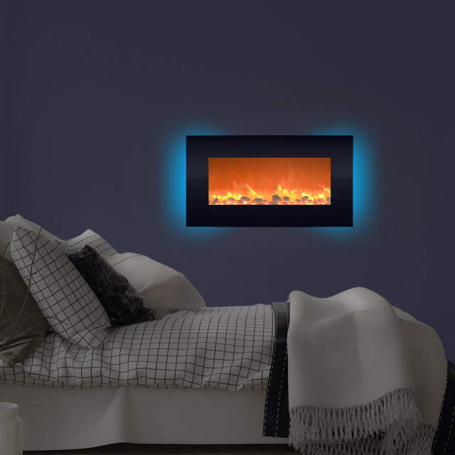 31" LED Electric Fireplace Wall-Mounted With Backlight Colors ...