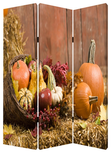 Benzara BM26529 3 Panel Foldable Canvas Screen with Vegetable Print ...