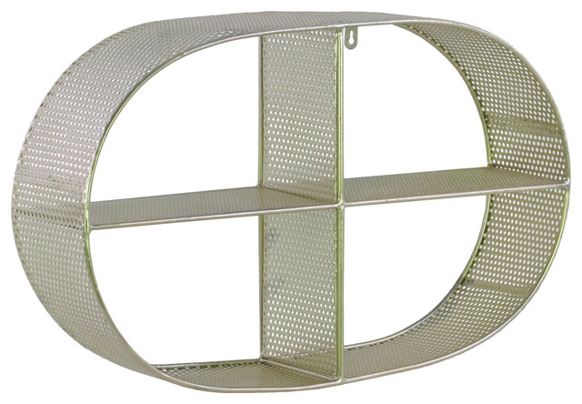 Oval Shape Metal Wall Shelf With 4 Slots, Champagne Silver ...