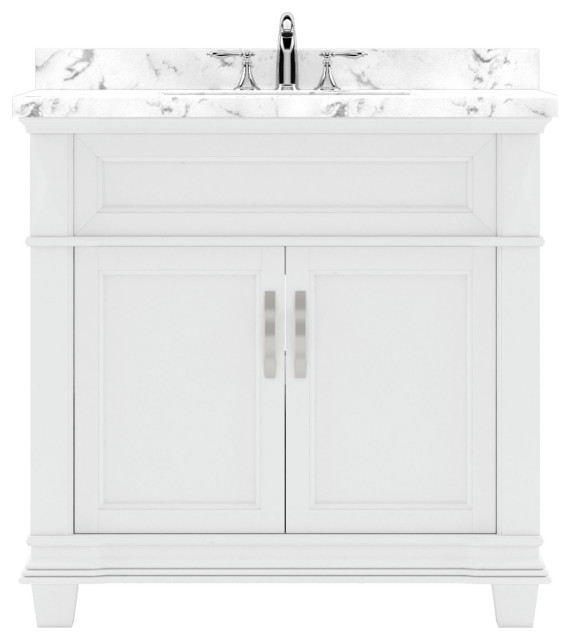 Victoria 36" Bath Vanity in White, Quartz Top, Sink, MS-2636-CMSQ-WH-NM ...