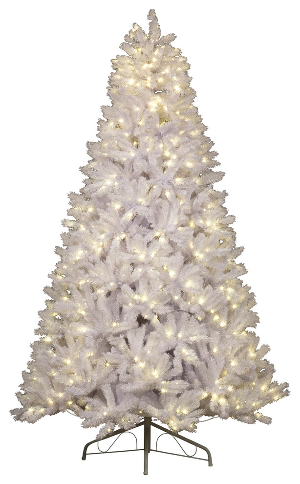 9' Classic White Pre-Lit Tree With Double Warm White Lights And A Metal ...