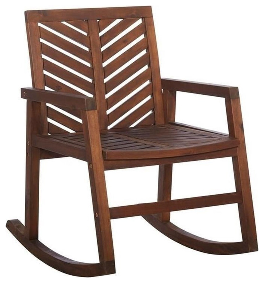 Afuera Living Outdoor Wood Patio Chevron Rocker in Dark Brown - Outdoor ...