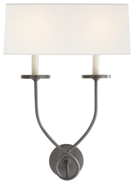 Symmetric Twist Double Sconce With Linen Shade - Transitional - Wall ...
