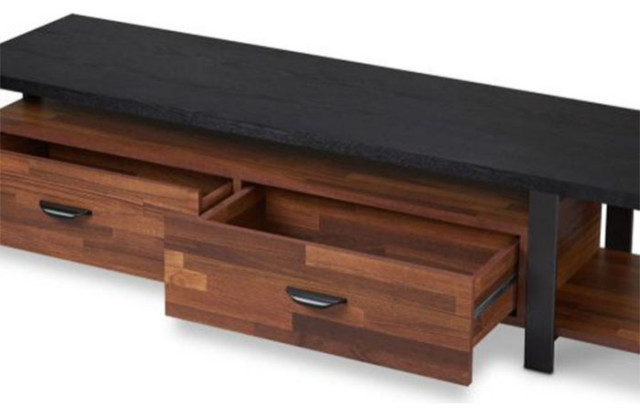 Vintage wood TV storage farmhouse TV benches with walnut and black ...