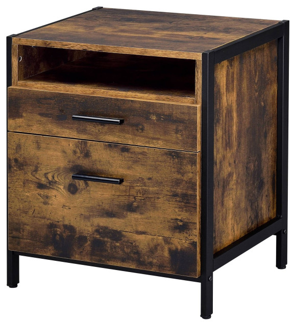 Juvanth Nightstand, Rustic Oak and Black Finish - Industrial ...