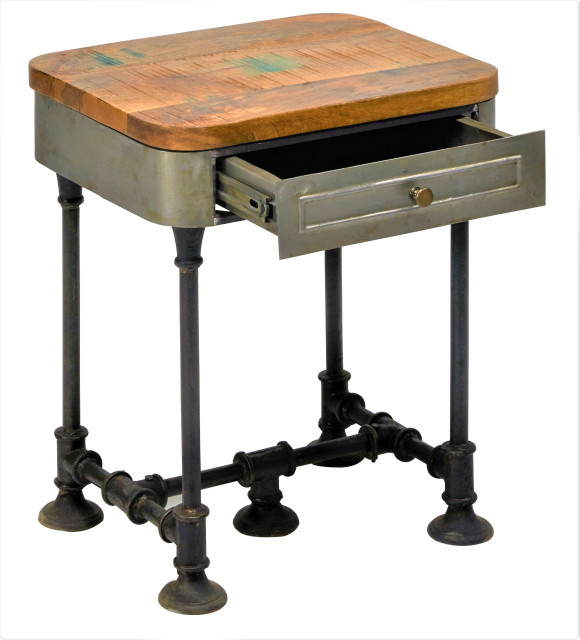 21" Industrial Pipe Fittings Rectangular 1 Drawer End Side Table ...