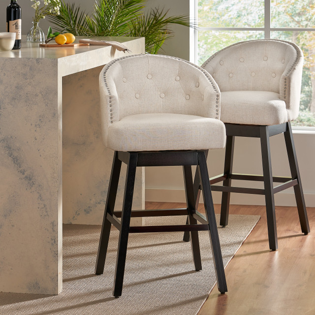 Westman Fabric Upholstered Swivel Seat Bar Stools, Set of 2 ... Westman Fabric Upholstered Swivel Seat Bar Stools, Set of 2 ...