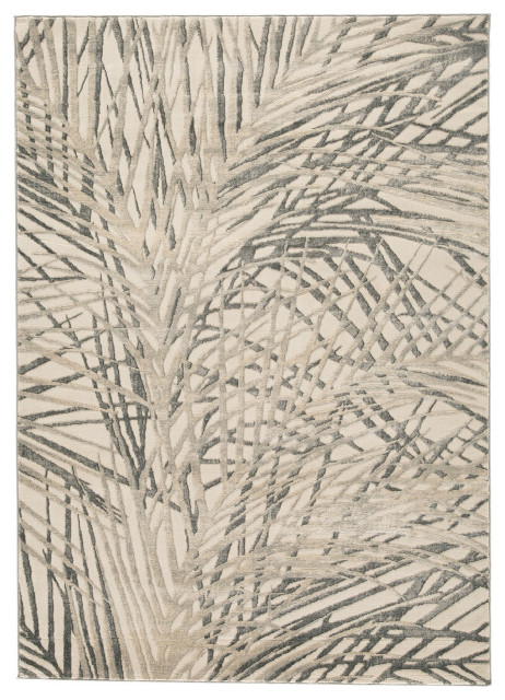 Benzara BM280215 5x7 Modern Area Rug, Palm Leaf Design, Soft, Cream ...