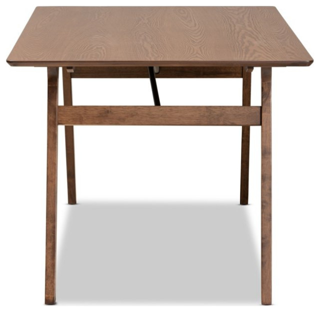 Mid Century Modern Dining Table, Angled Legs With Metal Accents, Walnut ...