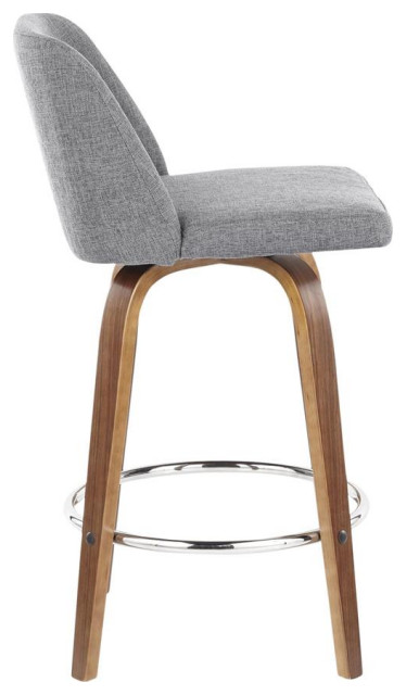 Lumisource Toriano Mid-Century Modern Counter Stool, Walnut/Gray, Set ...