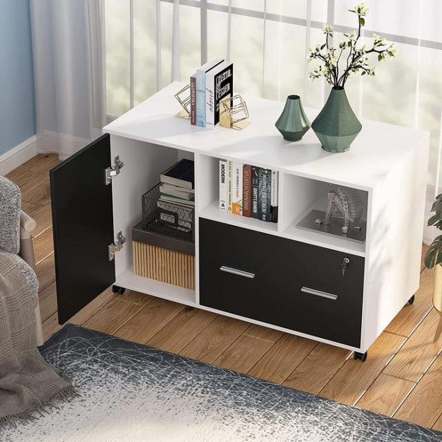 Tribesigns File Cabinet Modern Filing Cabinet White and Black ...