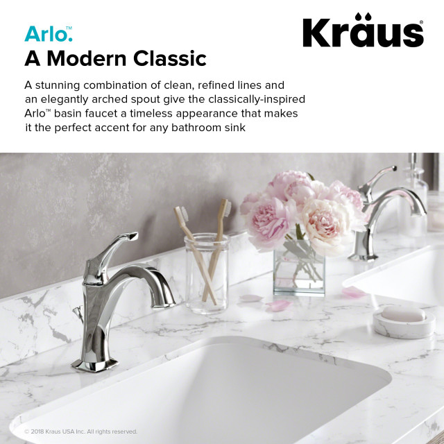 Arlo Single Handle 1-Hole Bathroom Basin Faucet, Lift Rod Drain ...