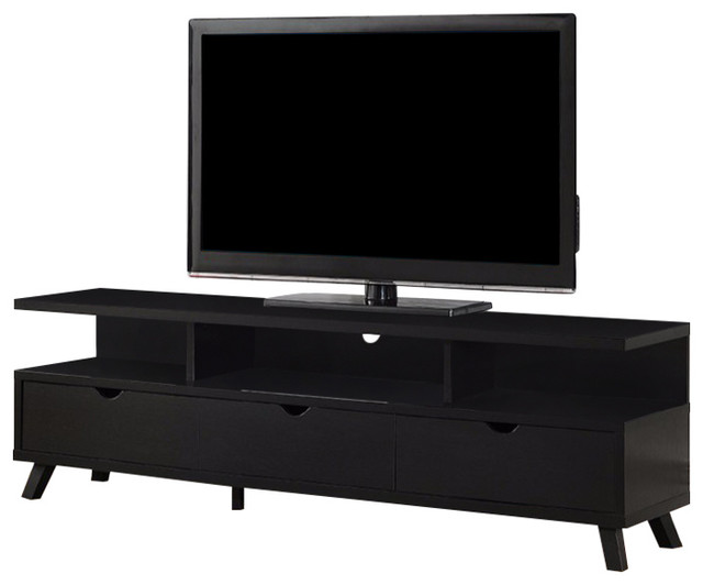 Wide TV Stand With Multiple Storage, Black - Midcentury - Entertainment ...