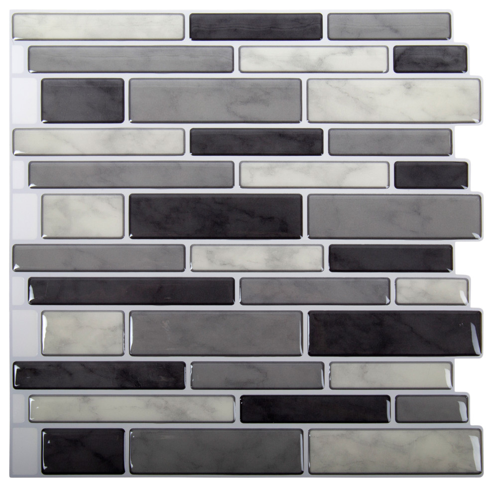 Multi Rectangular Peel & Stick Wall Tiles, 10x10", Gray, 6 Pieces ...