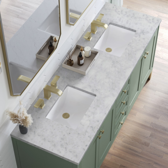 72 Inch Modern Farmhouse Green Double Sink Bathroom Vanity Marble ...