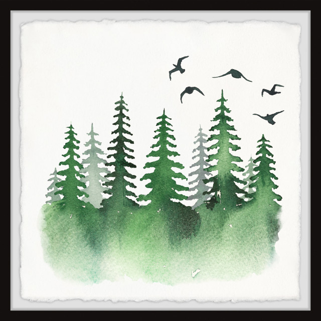 "Pine Tree Skyline" Framed Painting Print, 32x32 - Rustic - Prints And ...