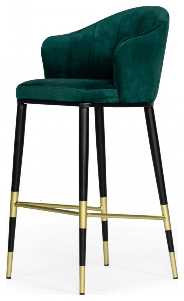 Constance Modern Glam Green with Black & Gold Barstool Set of 2 - Midcentury - Bar Stools And ...