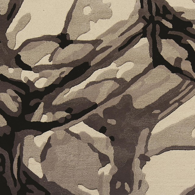 Modern Abstract Black Ivory Shapes Rug 9x12 , Gray Organic Entwined ...