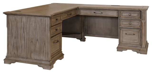 Traditional Wood L-Desk & Return Writing Table Corner Desk Light Brown ...