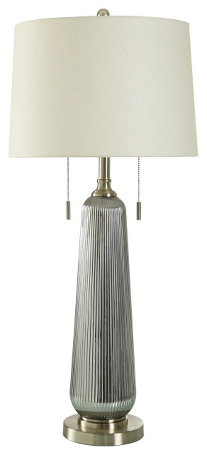 Lumi Silver Silver Ribbed Glass Table Lamp Off-White - Transitional ...