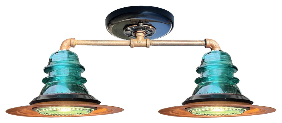 Insulator Light 7" Rusted Metal Hood Ceiling Light - Eclectic - Flush ...
