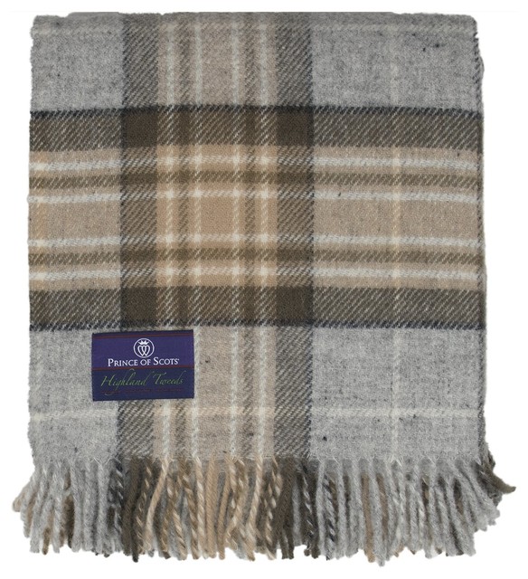 Prince of Scots Highland Tweed Pure New Wool Fluffy Throw, McKellar Tan ...