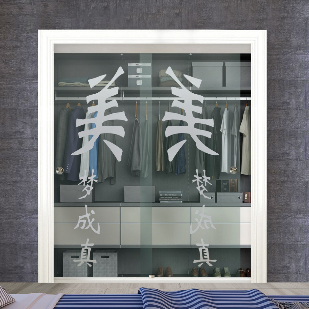 Frameless Sliding Closet Bypass Glass Door With Design, 48"x96 ...