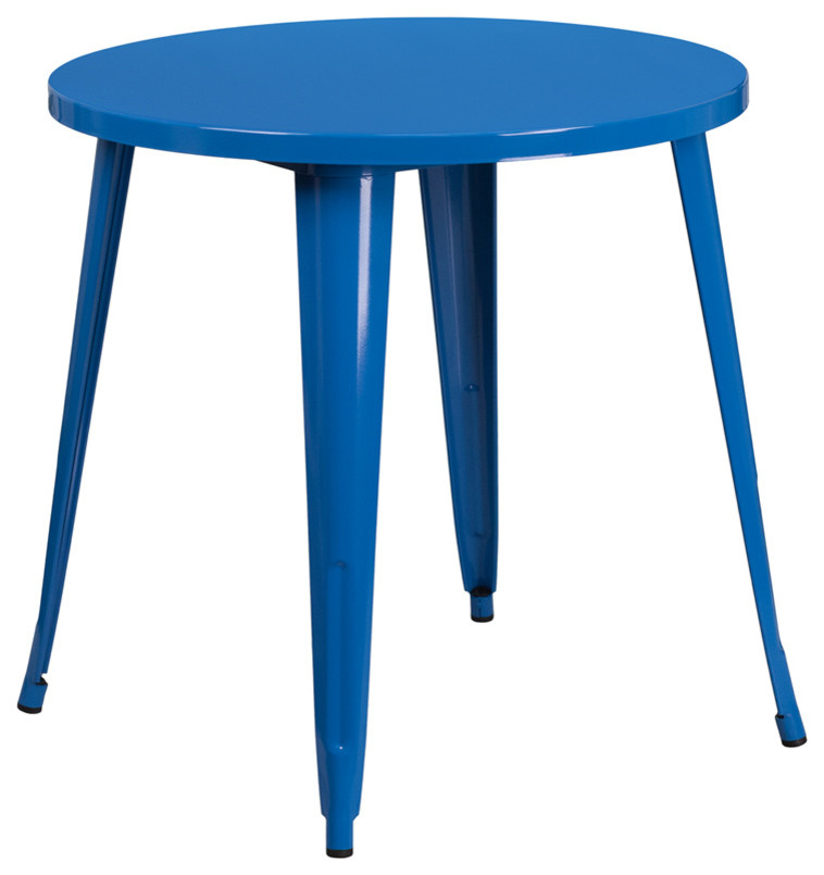30" Round Blue Metal Indoor-Outdoor Table - Industrial - Outdoor Dining ...