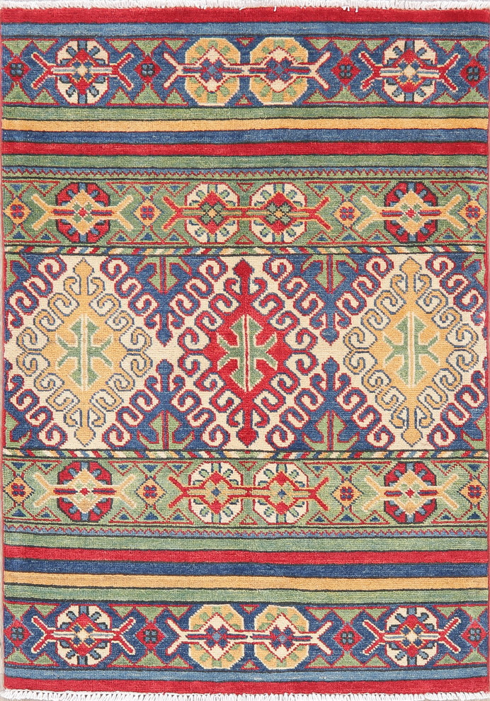 Pakistani Oriental Area Rug Traditional Wool Kazak Handmade, 3'11"X2'10 ...