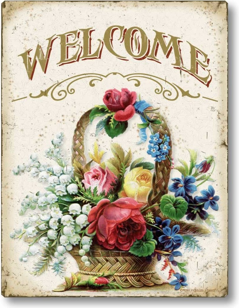 Vintage-Style Welcome Vintage-Style Floral Sign - Contemporary - Wall ...