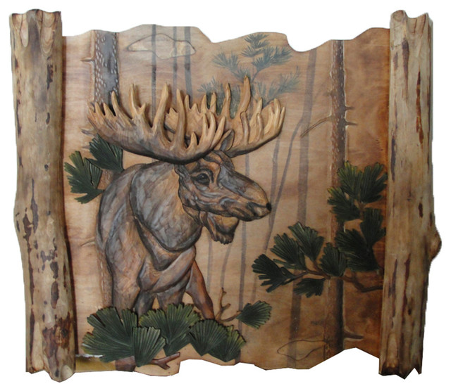 Moose Hand Crafted Intarsia Wood Art Wall Hanging 29 X 33 X 3 Inches ...