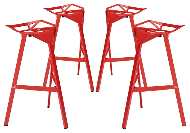 Modern Red Launch Stacking Bar Stool Set of 4, 22"Lx22.5"Wx32.5"H ...