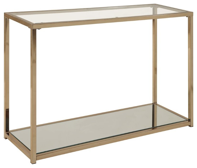 Coaster Cora Contemporary Glass Top Sofa Table with Mirror Shelf in ...
