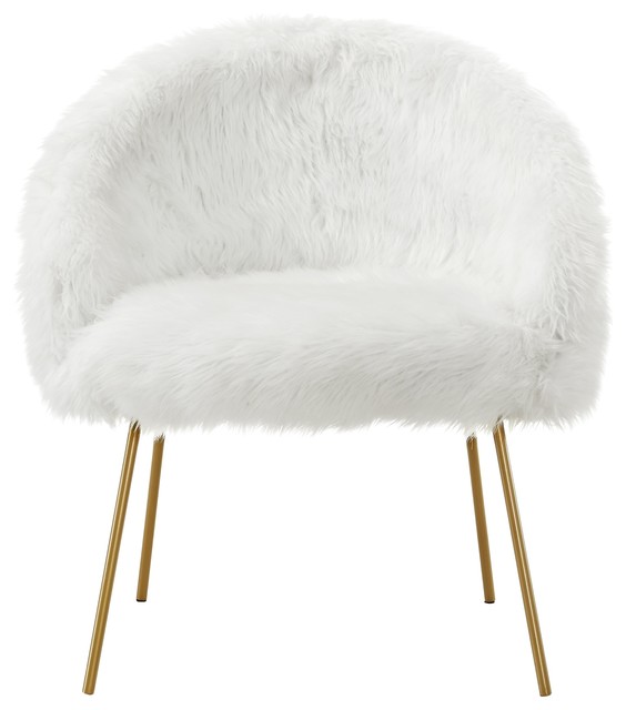 Connor Faux Fur Accent Chair, Gold Powder Coated Metal Leg ...