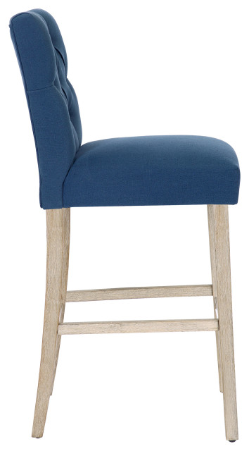 Hayes 29" Linen Fabric Tufted Bar Stool, Antique Gray/Tea - Farmhouse ...