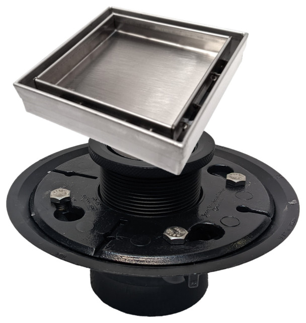 SereneDrains Kit Square Shower Drain Base Stainless Brushed Nickel Tile ...
