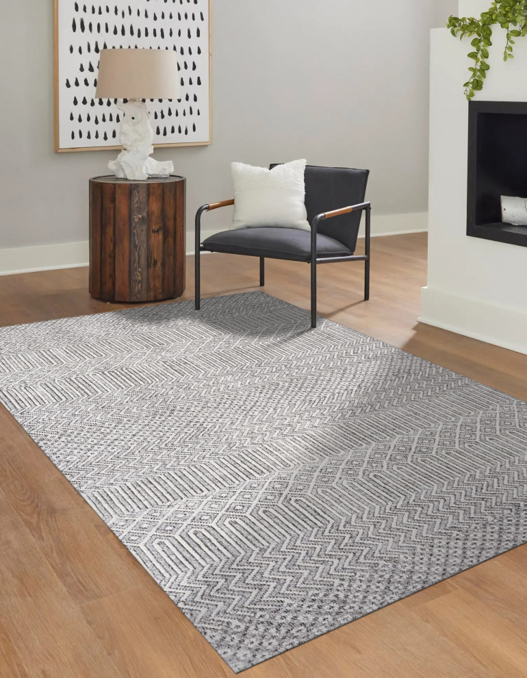 Ivory Contemporary Geometric Transitional High-Low Area Rug ...