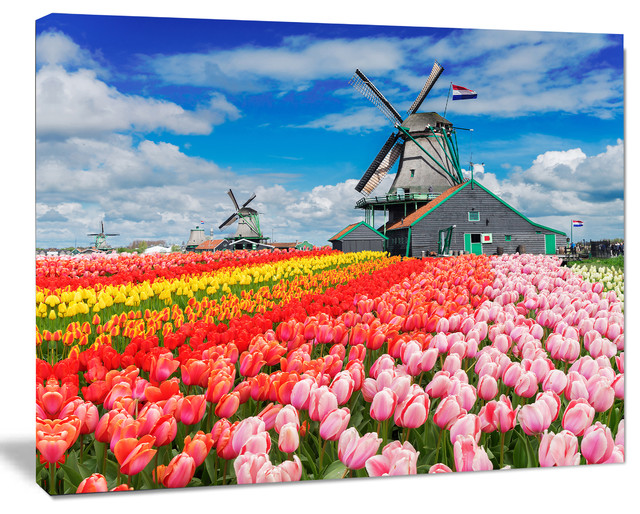 Dutch Windmills and Garden, Abstract Canvas Wall Art, 20"x12"x1 ...