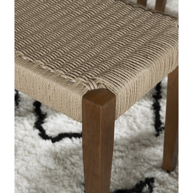 6 Pieces Retro Modern Dining Set, Woven Bench & Chairs With Angled Back ...