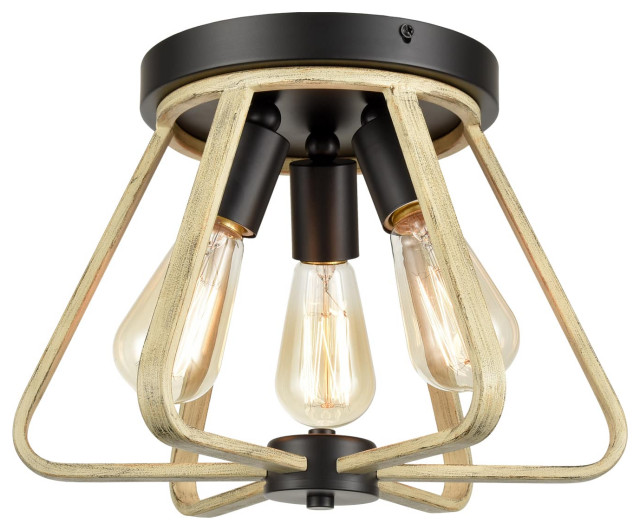 Rustic Metal Ceiling Light in Wood Grain - Farmhouse - Flush-mount ...