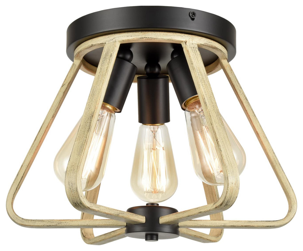 Rustic Metal Ceiling Light in Wood Grain - Farmhouse - Flush-mount ...