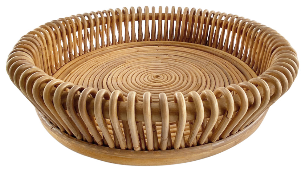 Round Rattan Loop Tray Centerpiece and Fruit and Vegetable Bowl ...