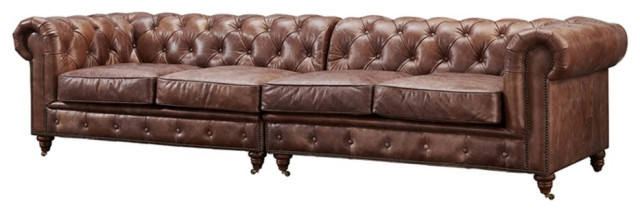 Crafters and Weavers Craftsman Mission Leather Sofa in Dark Brown ...