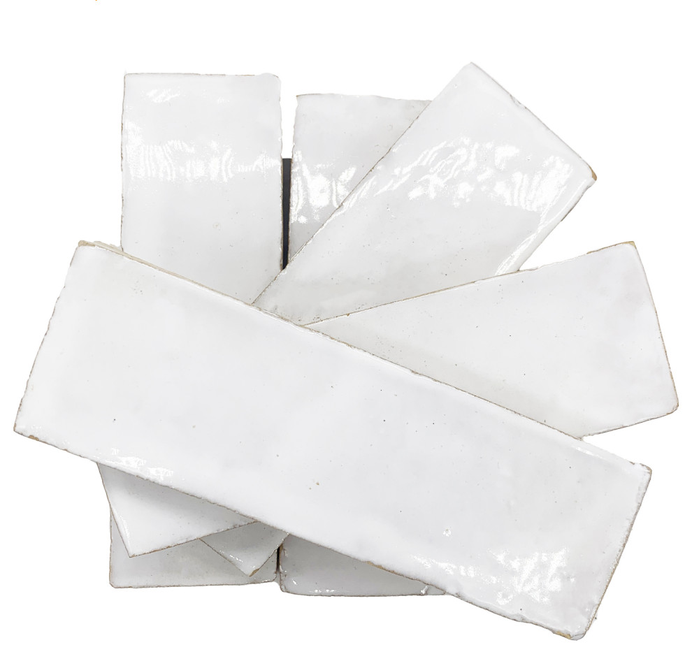 Moroccan Handmade 2x6 Solid Color Zellige Tile, White Piece ...