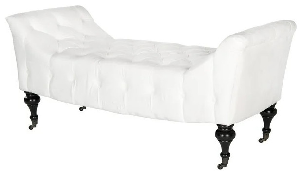Classic Tufted Upholstered Bench with Carved Wheeled Legs and Flared Arms - Traditional ...