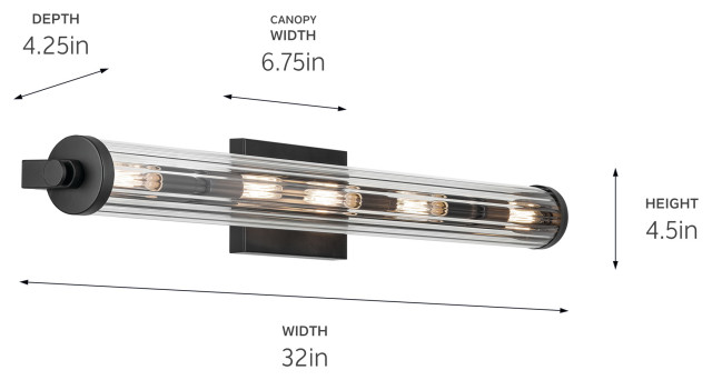 32 5-Light Linear Vanity Light With Clear Fluted Glass - Transitional ...