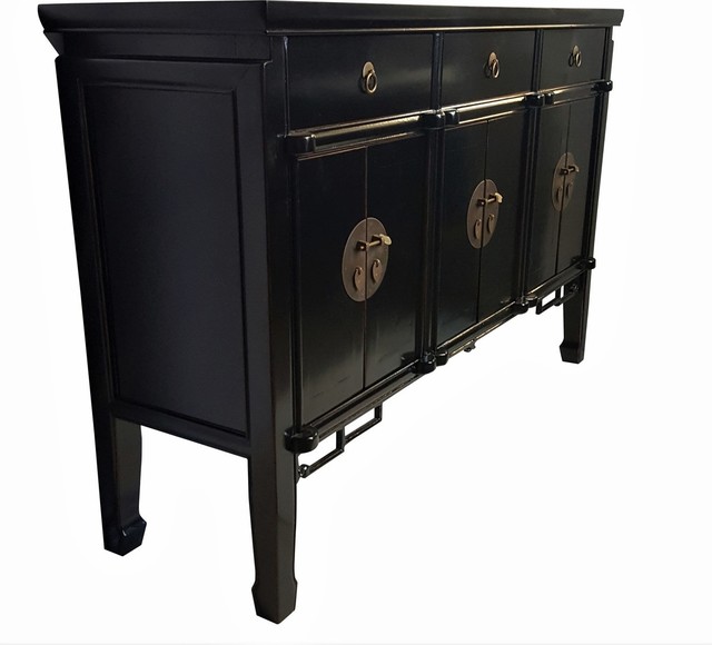Asian Six Door Buffet With Key Carving, Black Lacquer - Asian - Buffets ...