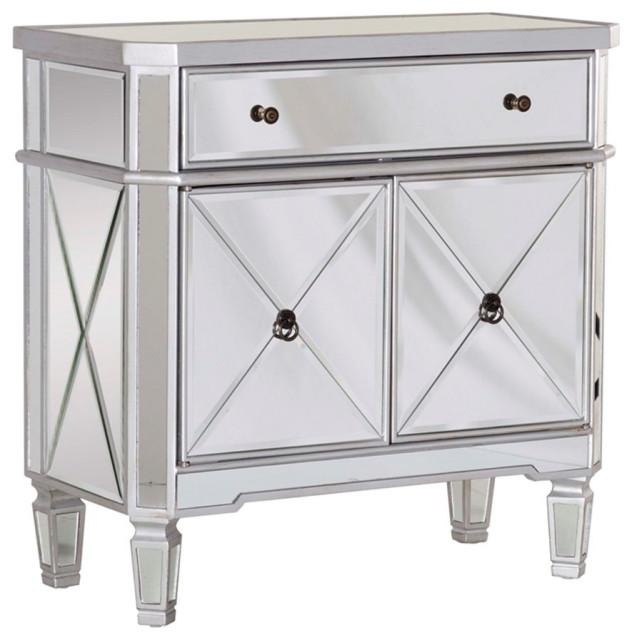 Linon Mason Mirrored Wood One Drawer Two Door Console Table in Gray ...