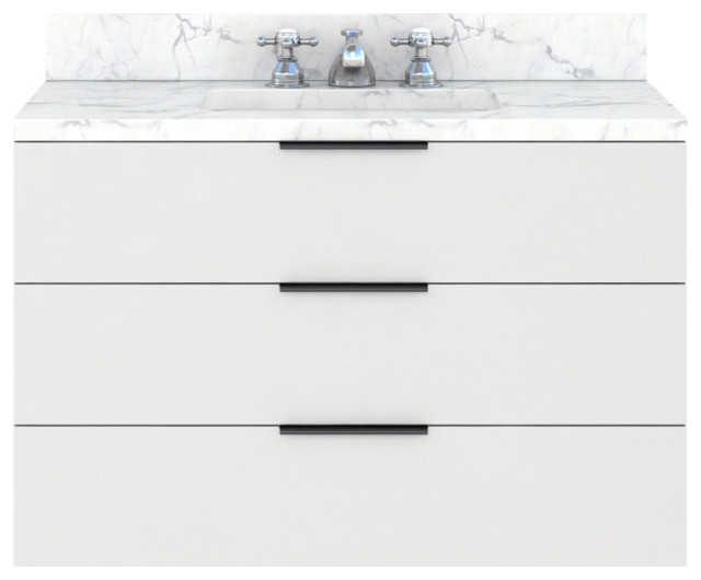 RoomAndLoft Soho 36" Wood Bathroom Vanity in White - Carrara Marble & 1 ...